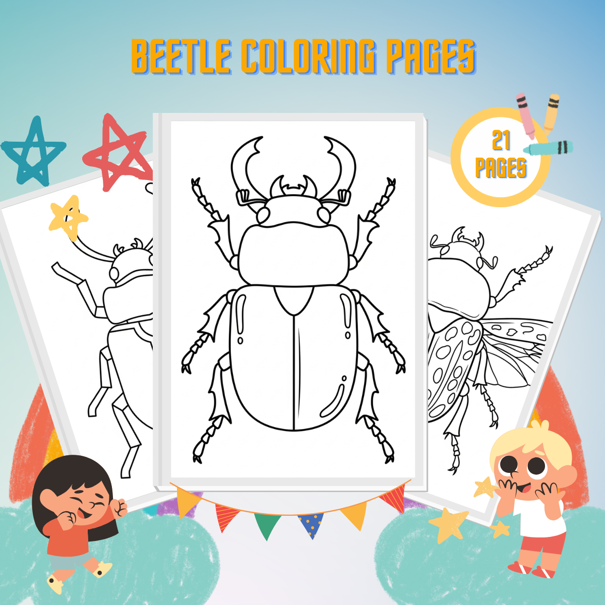 21 desene cu gândaci de colorat | Insecte imprimabile gratuite pentru copii