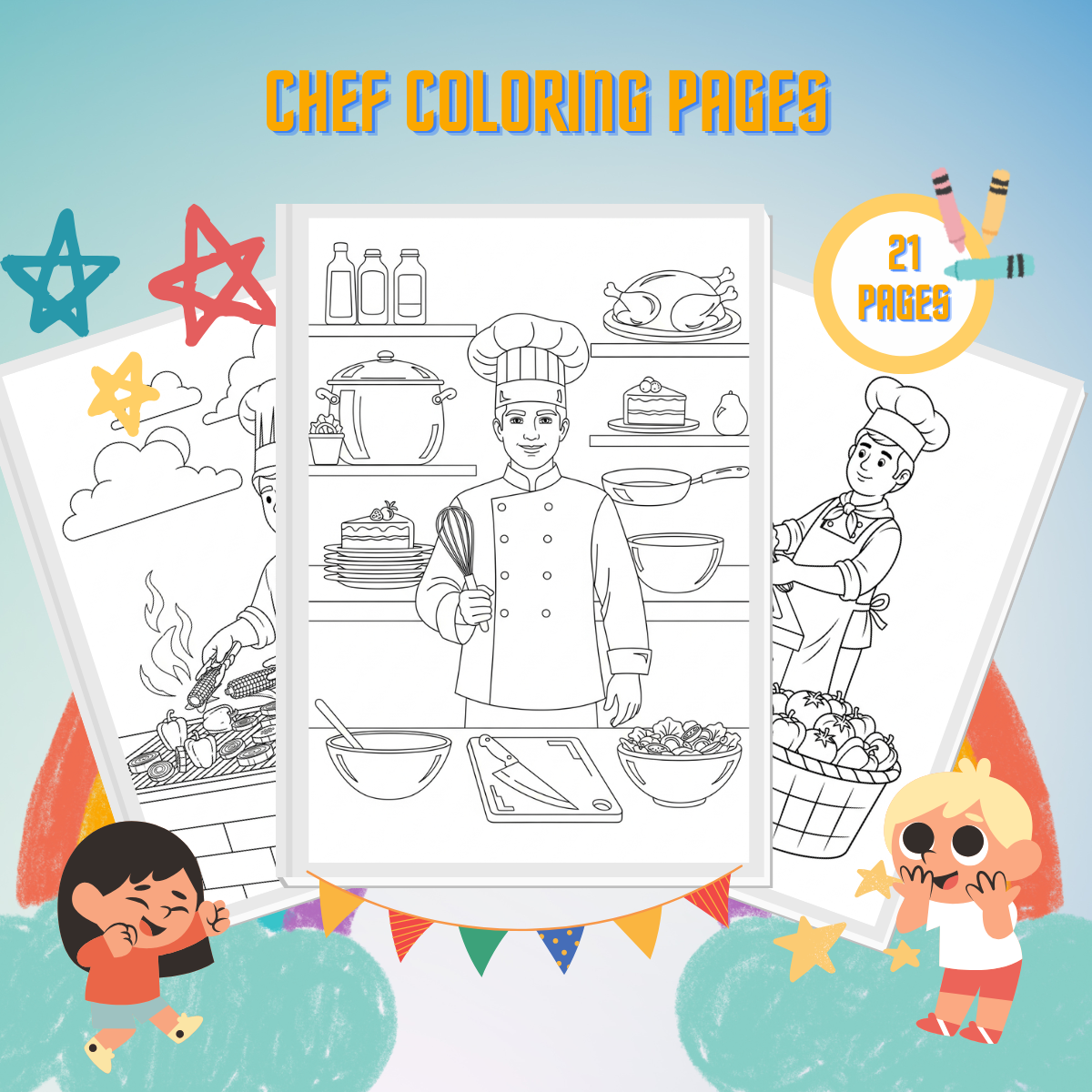 21 dibujos de chefs para colorear | Imprimibles Divertidos para la Cocina