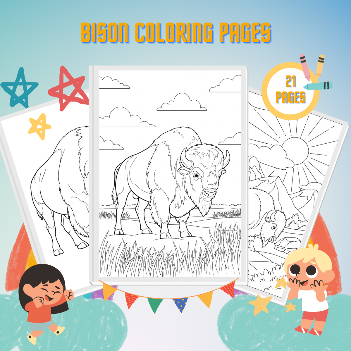 17 Gambar Mewarnai Bison untuk Anak-Anak | Gambar Seru yang Dapat ...